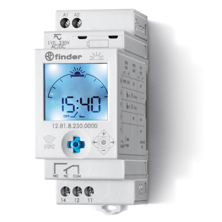 Programmkell Finder 12.81, 1 kanal, 1CO, 230VAC/DC, Astro, NFC | Westbalt